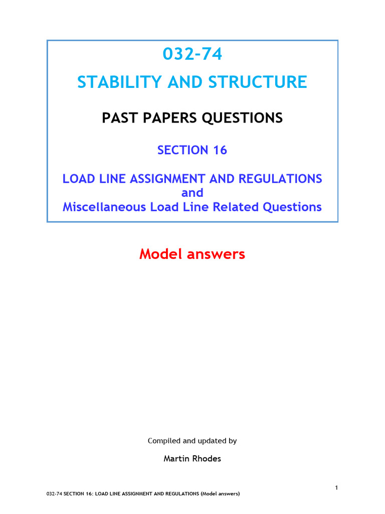 032-74 SECTION 16 LOAD LINE ASSIGNMENT AND REGULATIONS Model Answers | PDF | Ships | Water Transport