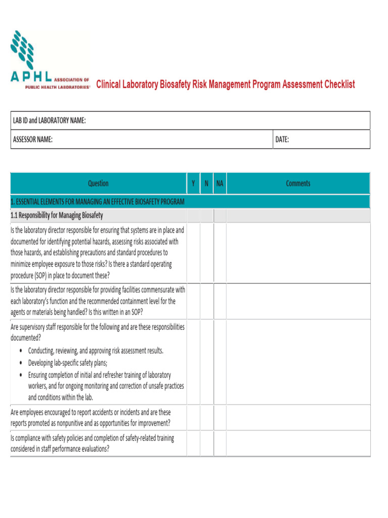 Clinical Lab Biosafety Checklist | PDF | Laboratories | Infection