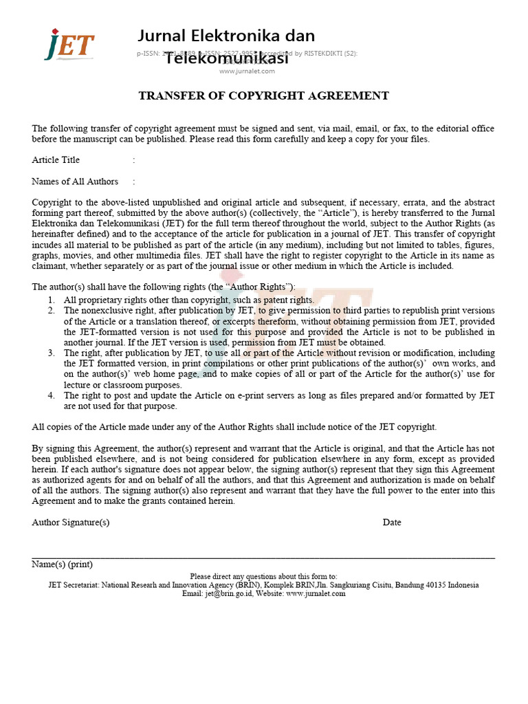 Copyright Transfer Agreement New | PDF | Copyright | Freedom Of Expression Law