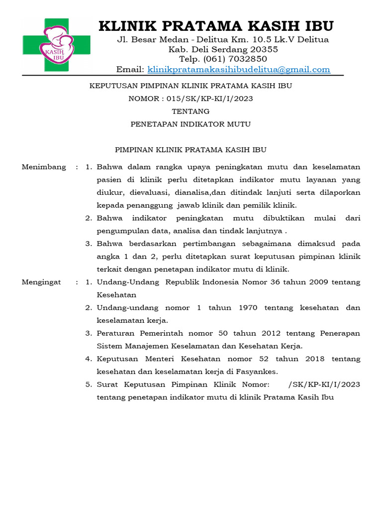 SK Penetapan Indikator Mutu Dan Program | PDF