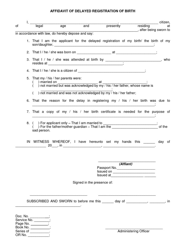 AFFIDAVIT Late Registration of Birth | PDF | Affidavit | Document