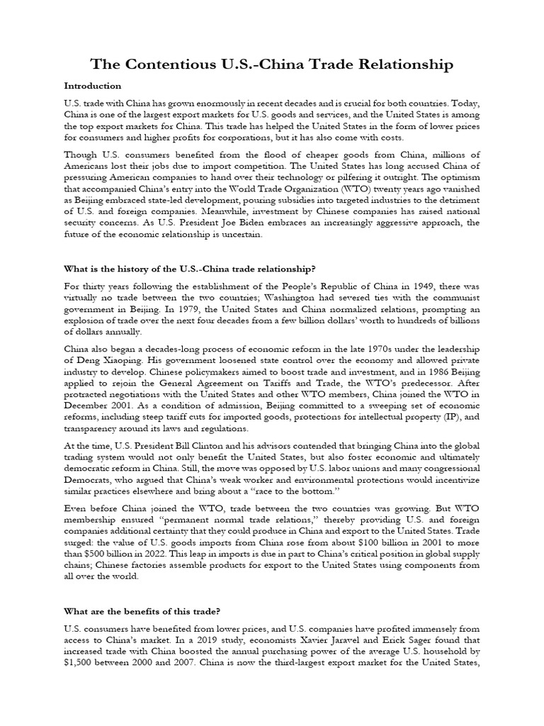 The Contentious U.S.-china Trade Relationship | PDF | China | World ...
