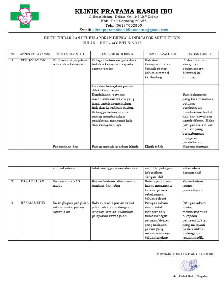 Bukti Umpan Balik Indikator Mutu Klinik | PDF