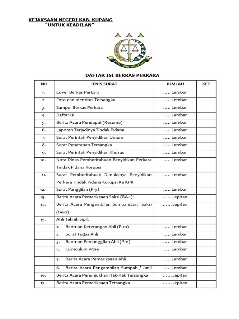 Daftar Isi Berkas Perkara Kejaksaan | PDF