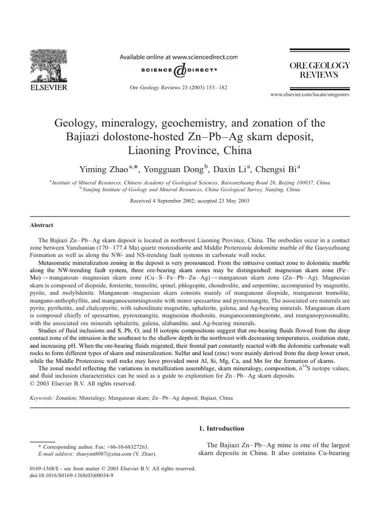 Geology, Mineralogy, Geochem, PB, ZN, Ag Skarn Deposit | PDF | Minerals ...