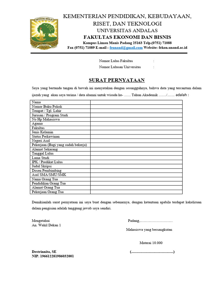 Surat Pernyataan IPK | PDF