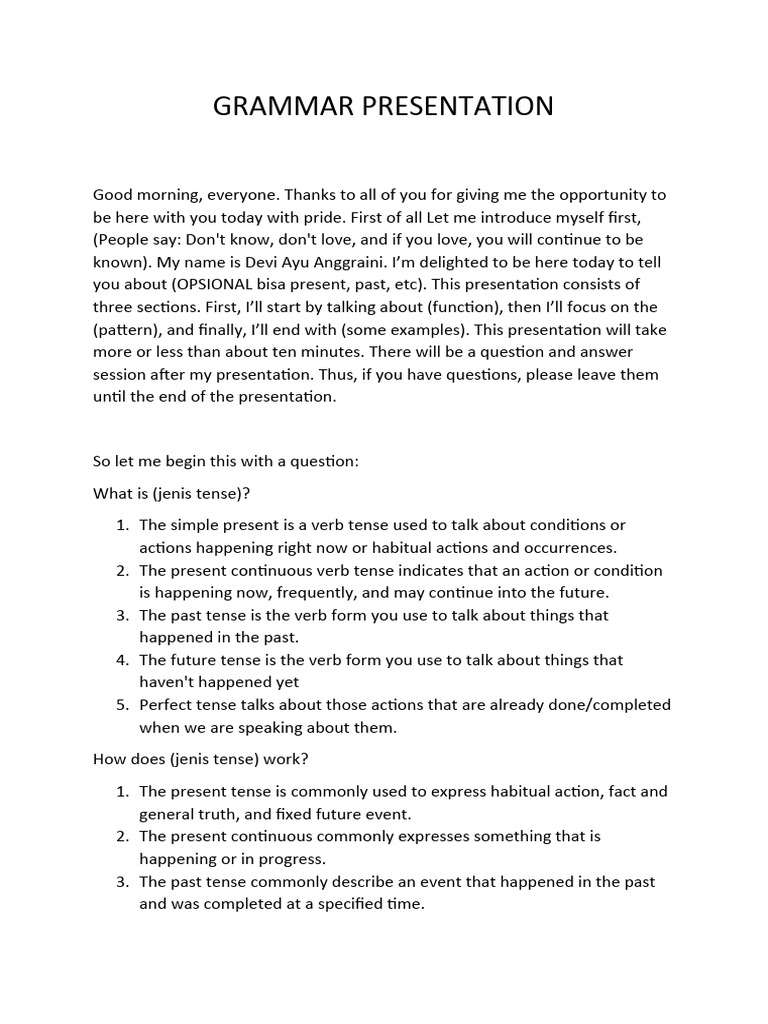 Grammar Presentation Overview | PDF
