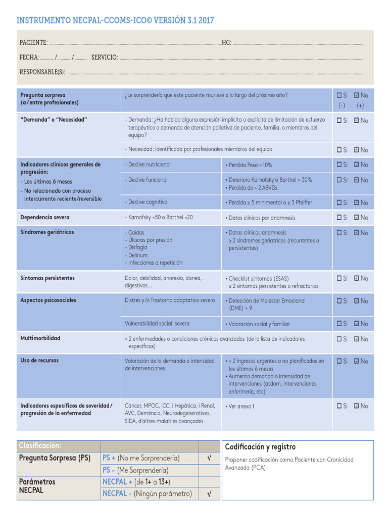 Instrumento NECPAL 3.1 para Paliativos | PDF | Medicina CLINICA | Salud ...