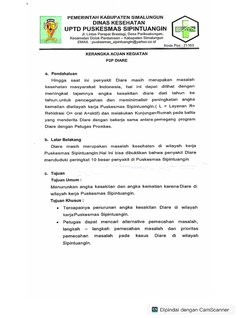 Contoh KAK P2P DIARE | PDF