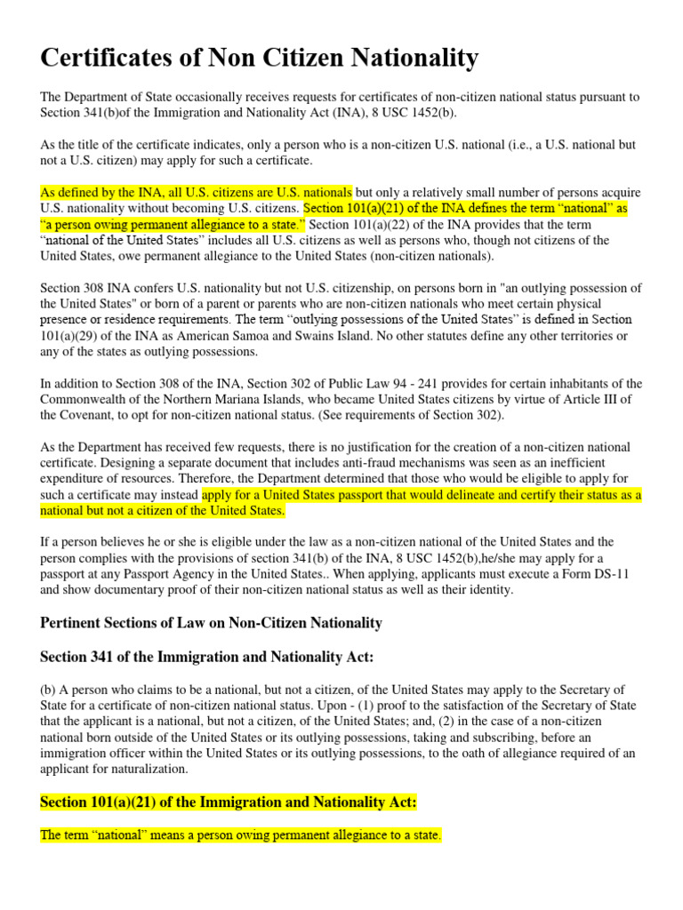 4 Certificates of Non Citizen Nationality | PDF | United States ...