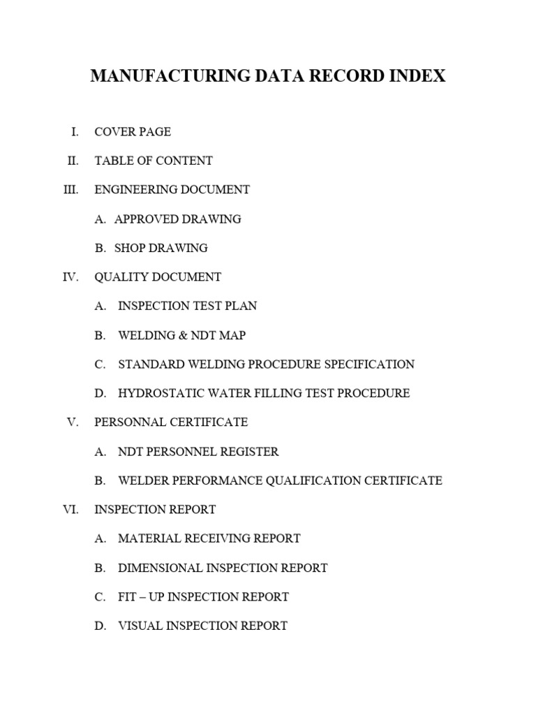 Manufacturing Data Record Index | PDF