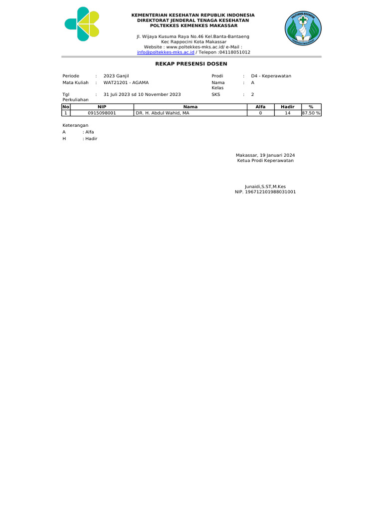 Rekap Absen Dosen | PDF
