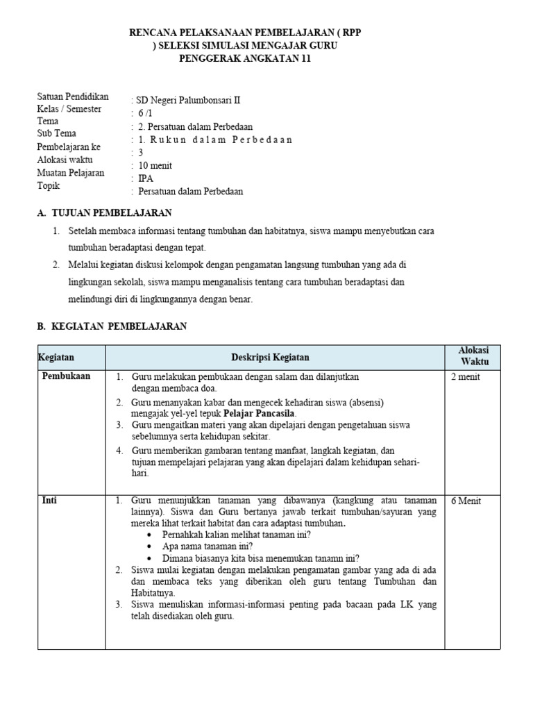 Rpp-Tema-2-Subtema-1-Pembelajaran-3-Ipa-Kelas-6 TTD | PDF