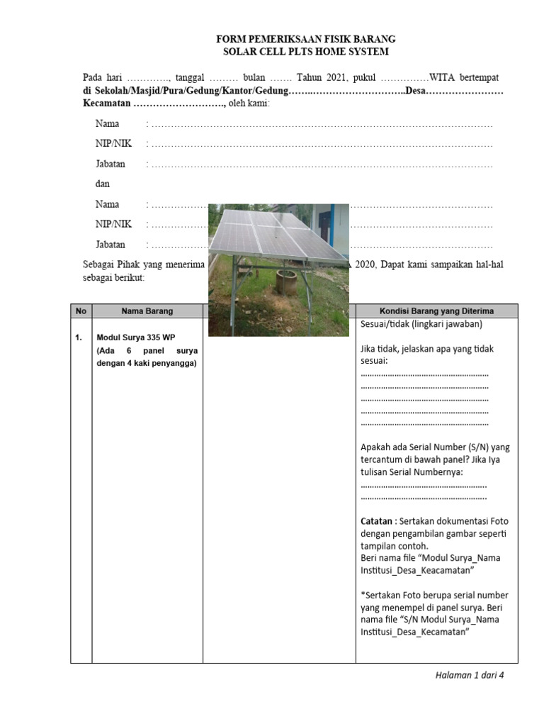 BERITA ACARA Form Cek Fisik SOLAR CELL | PDF