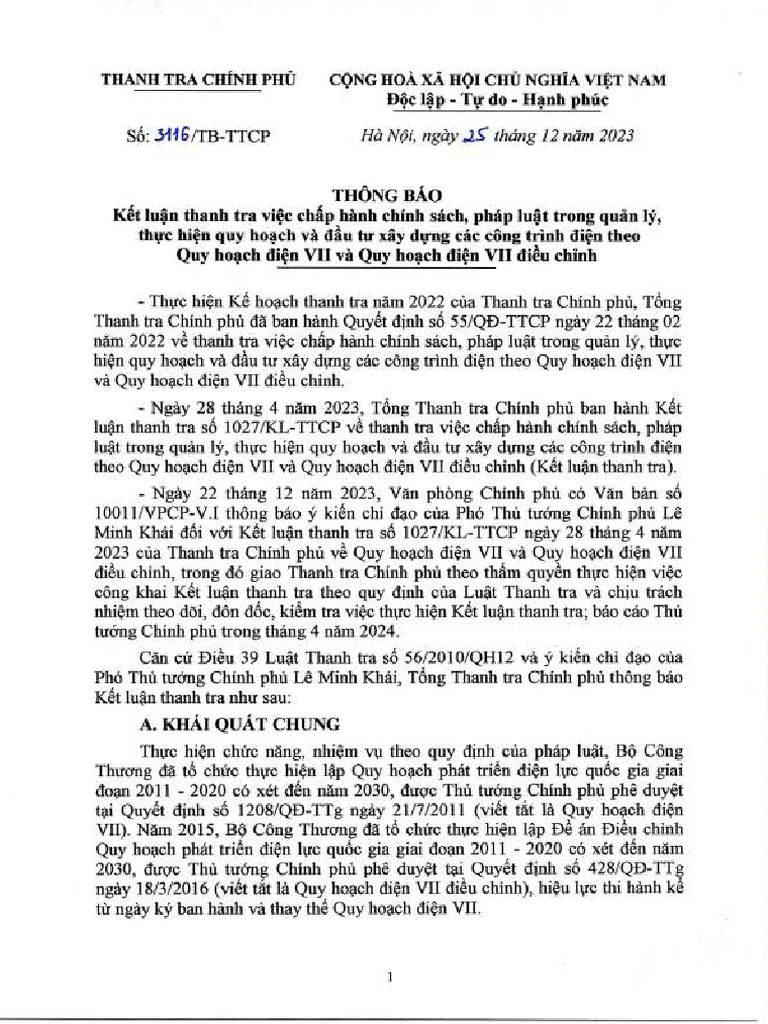 Tb 3116 Ttcp Công Bố Kl Ttra Tsđ 7 25.12.2023 | PDF