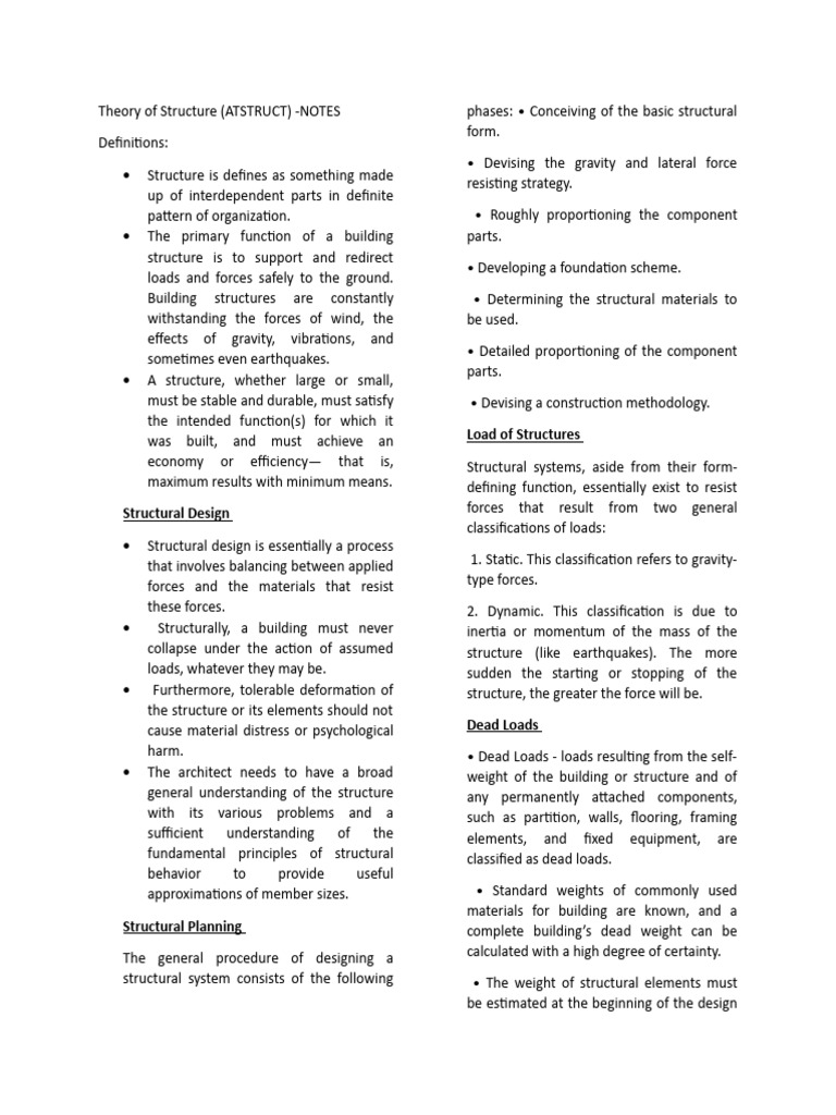 Theory of Structure - NOTES | Download Free PDF | Truss | Structural Load