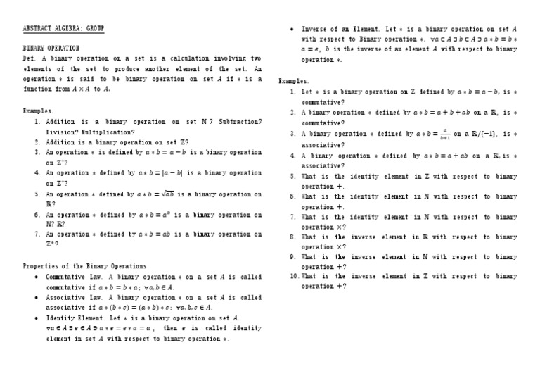 AA.L3 Binary Operations | PDF | Natural Number | Integer