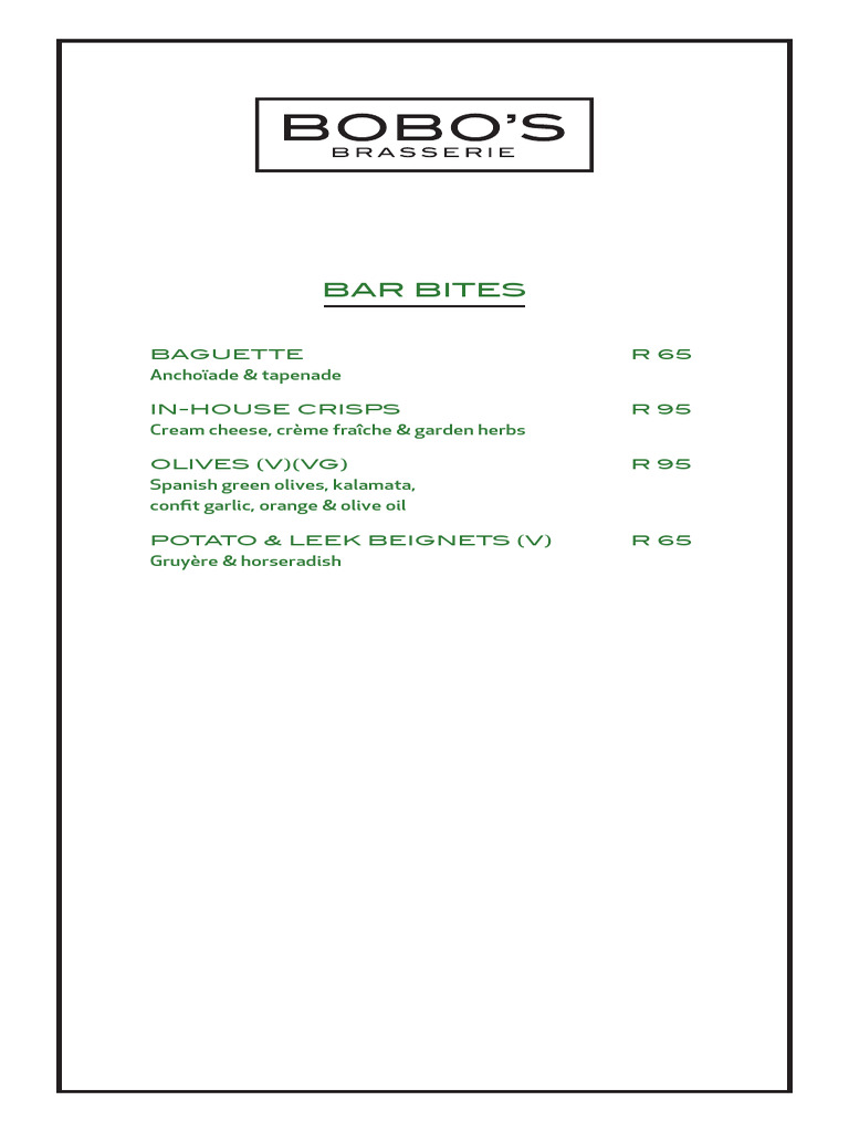 Bobos Menu | PDF