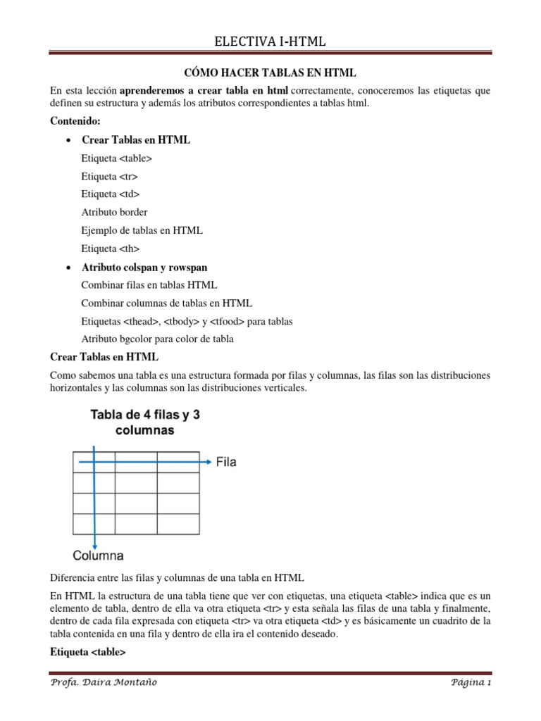 Crear Tablas en HTML: Guía Completa | PDF | HTML | Color