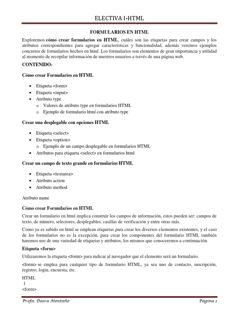 Guia 6 Formularios en HTML | PDF | HTML | Ciencias de la Computación
