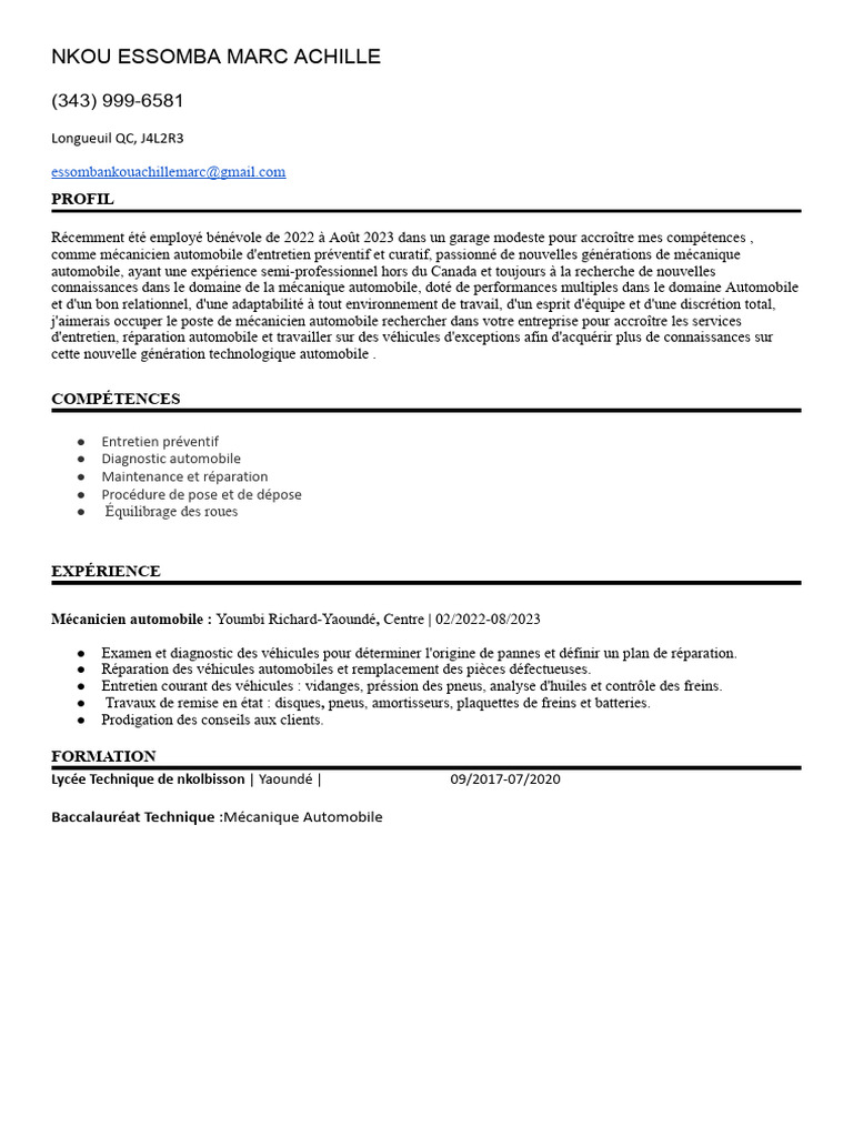 CV - Nkou Essomba Marc Achille | PDF
