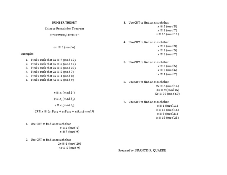 Chinese Remainder Theorem Examples | PDF | Number Theory | Mathematics