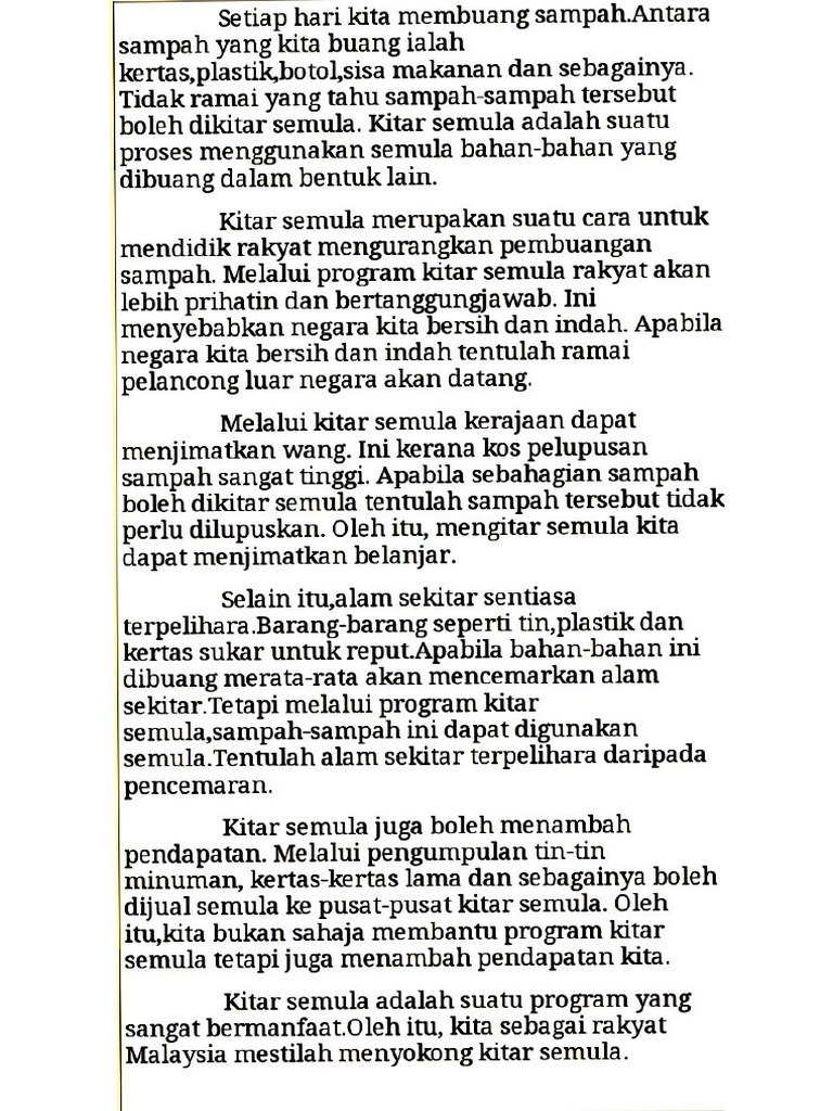 Karangan Upsr Kebaikan Kitar Semula | PDF