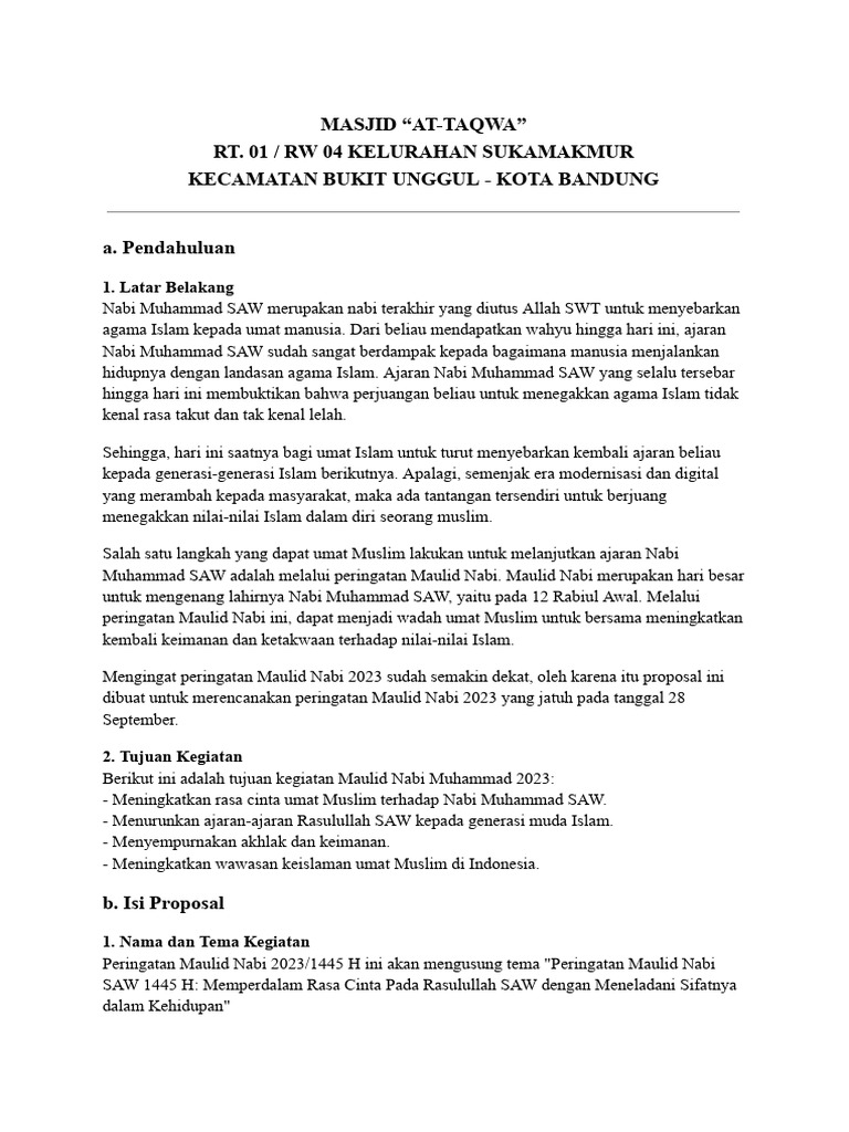Blog Evermos - Contoh Proposal Maulid Singkat Word 2023 | PDF
