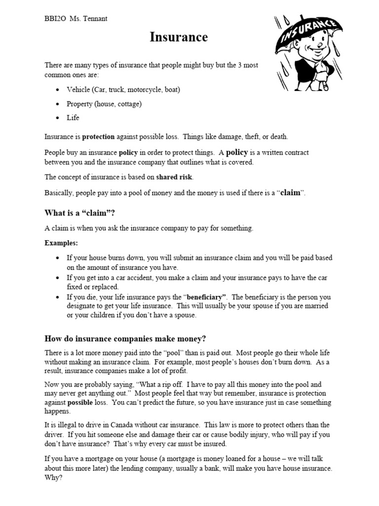 Insurance Teacher Notes | PDF | Insurance | Deductible