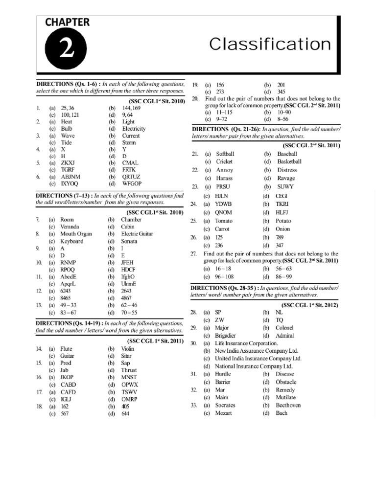 Ssc Classification Questions | PDF