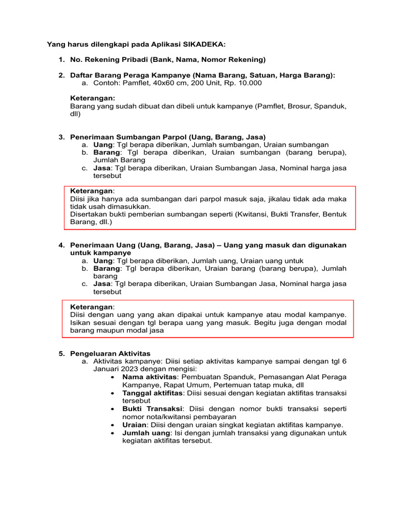 Daftar Kelengkapan Sikadeka Caleg | PDF