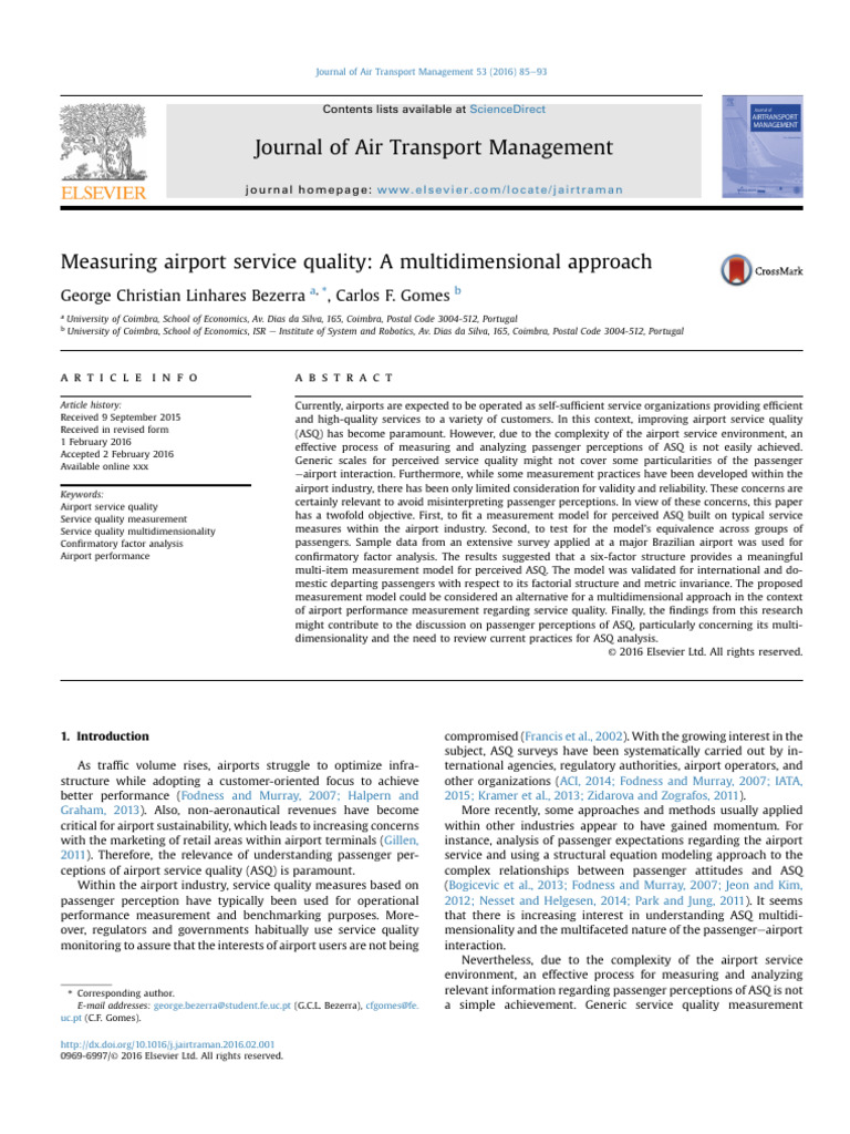 Measuring Airport Service Quality - A Multidimensional Approach | PDF