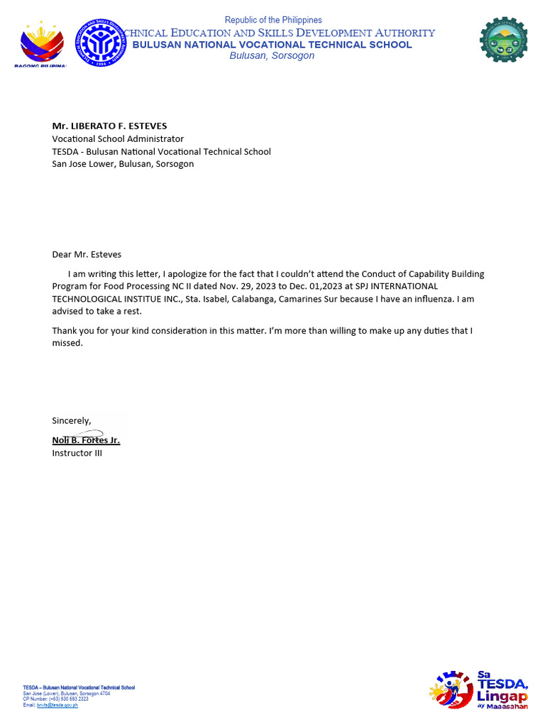 Excuse Letter | PDF