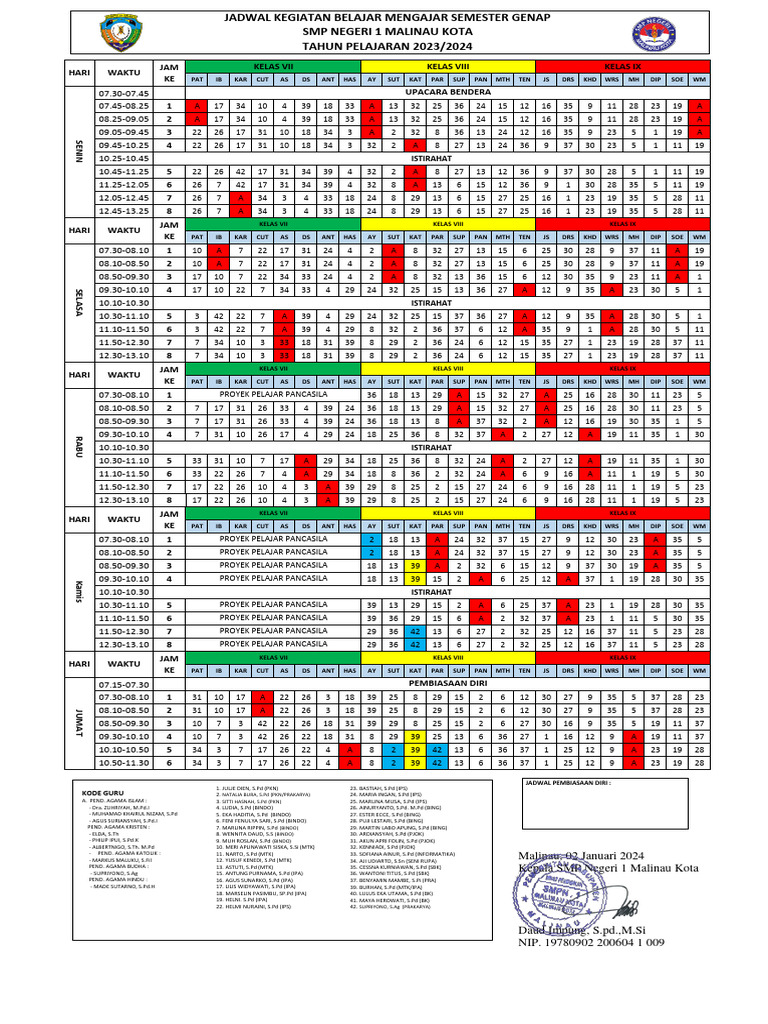 Jadwal KBM Sem. Genap 2023-2024 Rev | PDF