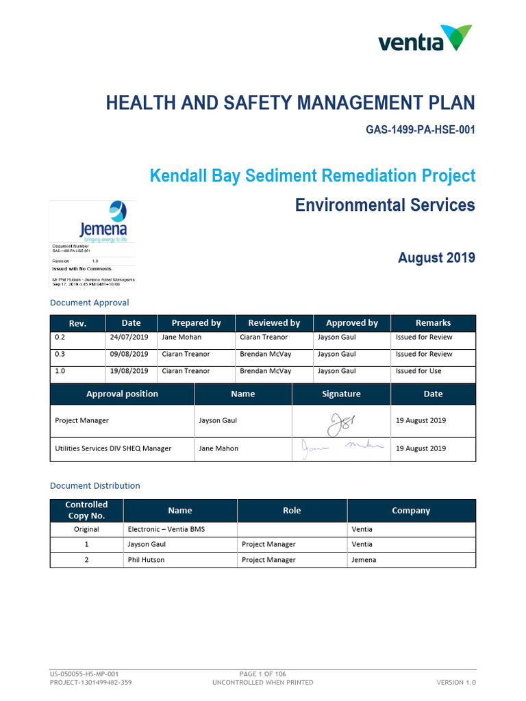 US 050055 HS MP 001 Health Safety Management Plan 1 0 | PDF ...