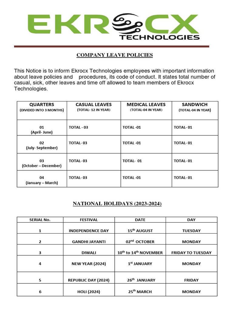 FINAL LEAVE POLICY 2023-2024 New (2) - Removed | PDF | Labor | Labor ...