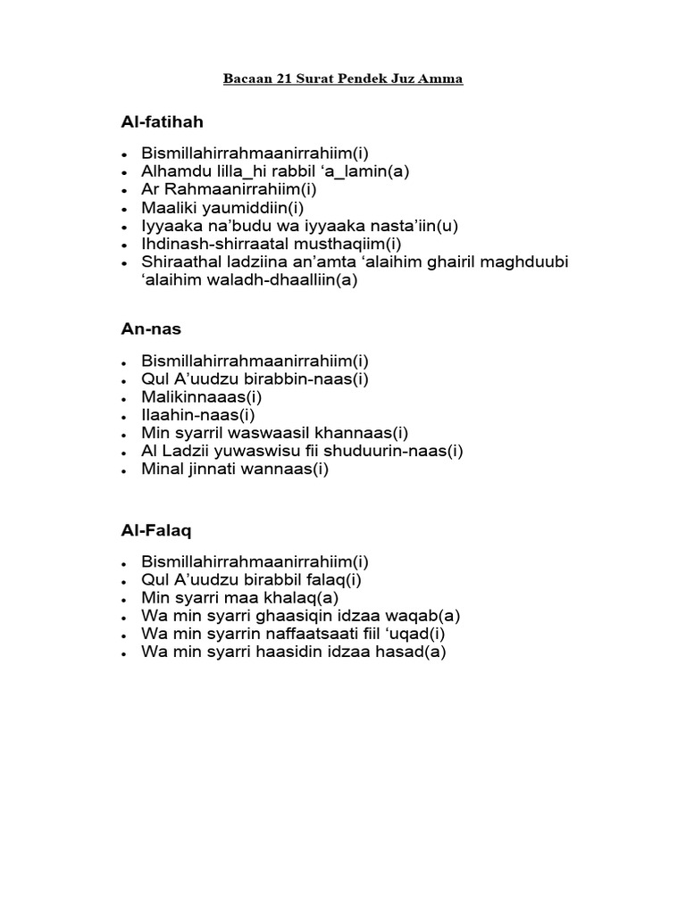 Bacaan 21 Surat Pendek Juz Amma | PDF