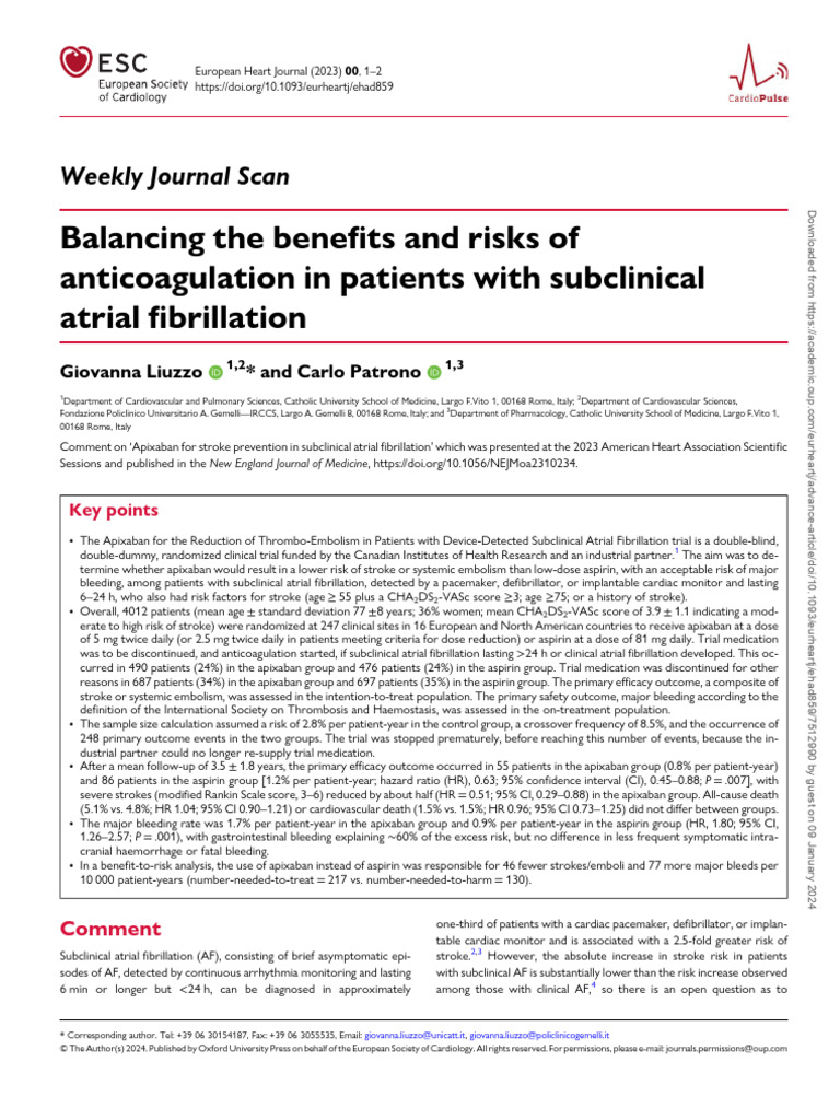 Balancing The Benefits and Risks of Anticoagulation in Patients | PDF | Stroke | Cardiology