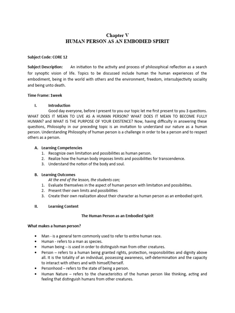 Learning Module 5 (Embodied Spirit) | PDF | Soul | Idea