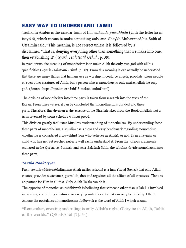 Understanding Tawhid: A Simple Guide | PDF | God In Islam | Tawhid