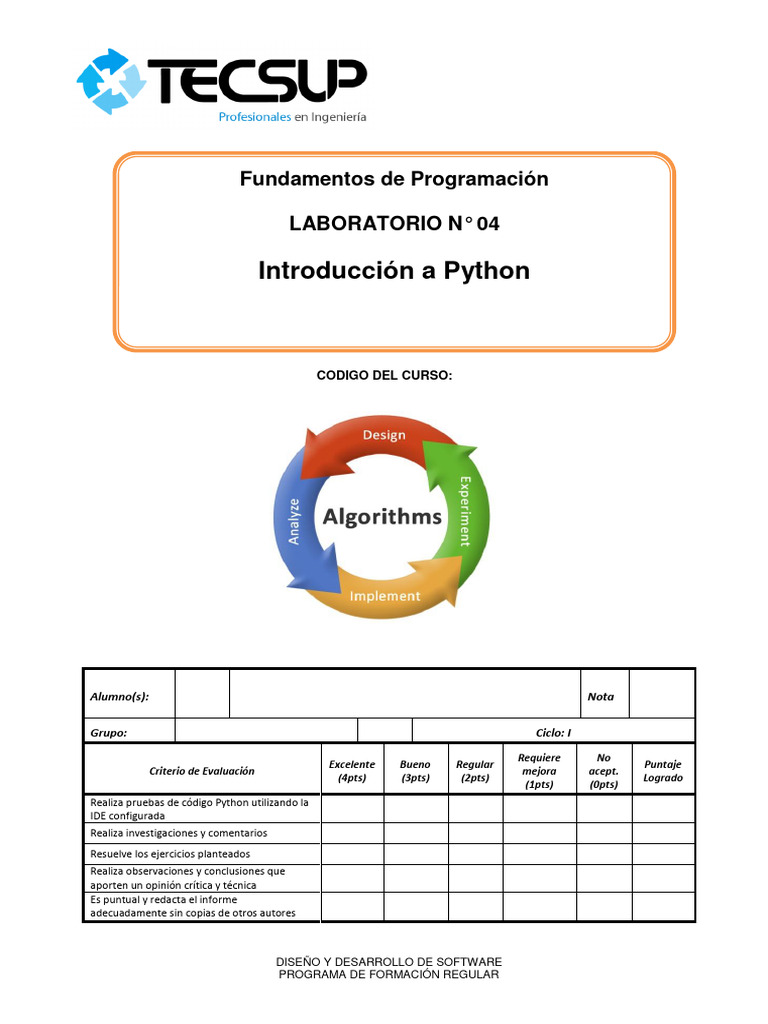 Lab 04 - Introducción A Python | PDF | Python (lenguaje de programación) | Programación de ...