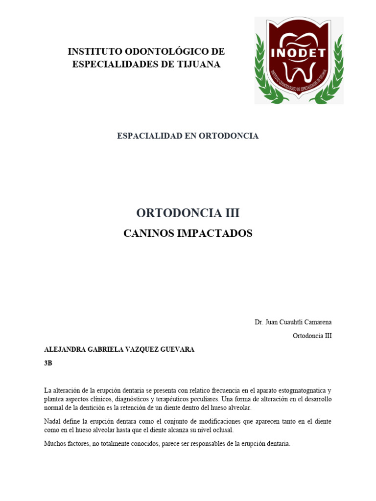 Impactacion Canino | PDF | Ortodoncia | Odontología