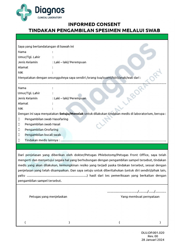 INFORMED PENGAMBILAN Spesimen Melalui Swab | PDF