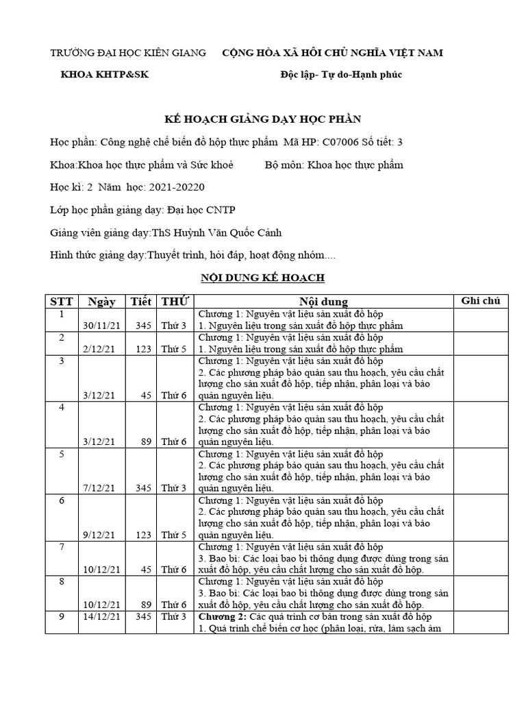 Hk2 2021-2022 KE HOACH GIANG DAY HP Đ H P | PDF