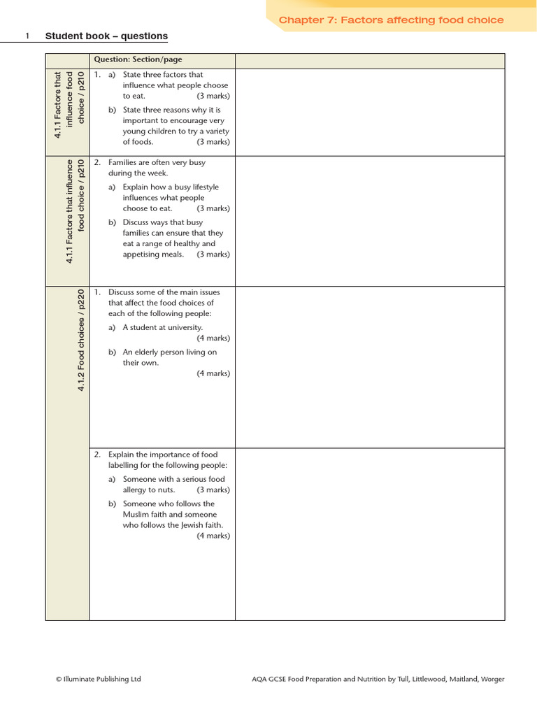 Chapter 7 Student Book Questions | PDF | Nutrition | Diet & Nutrition