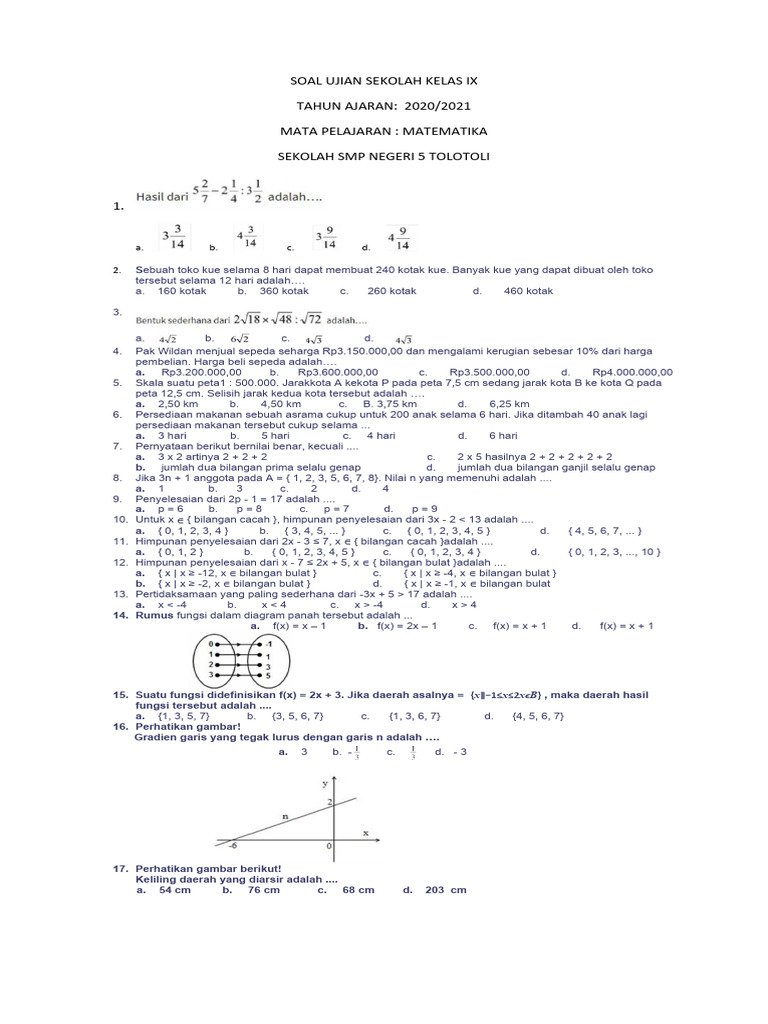 Soal Ujian Sekolah Kelas 9 | PDF