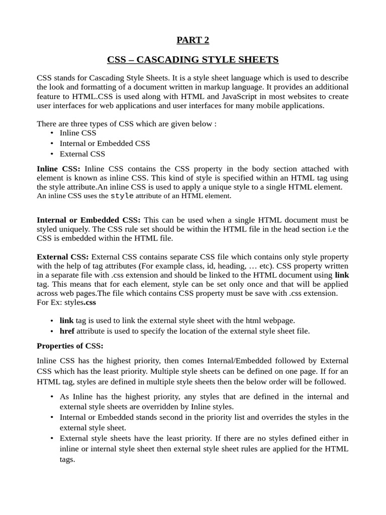 Css Cascading Style Sheets An Inline Css Uses The Style Attribute Of An Html Element Pdf 7066