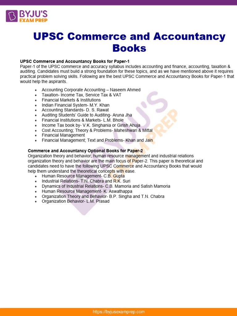 UPSC Commerce and Accountancy Books Guide | PDF