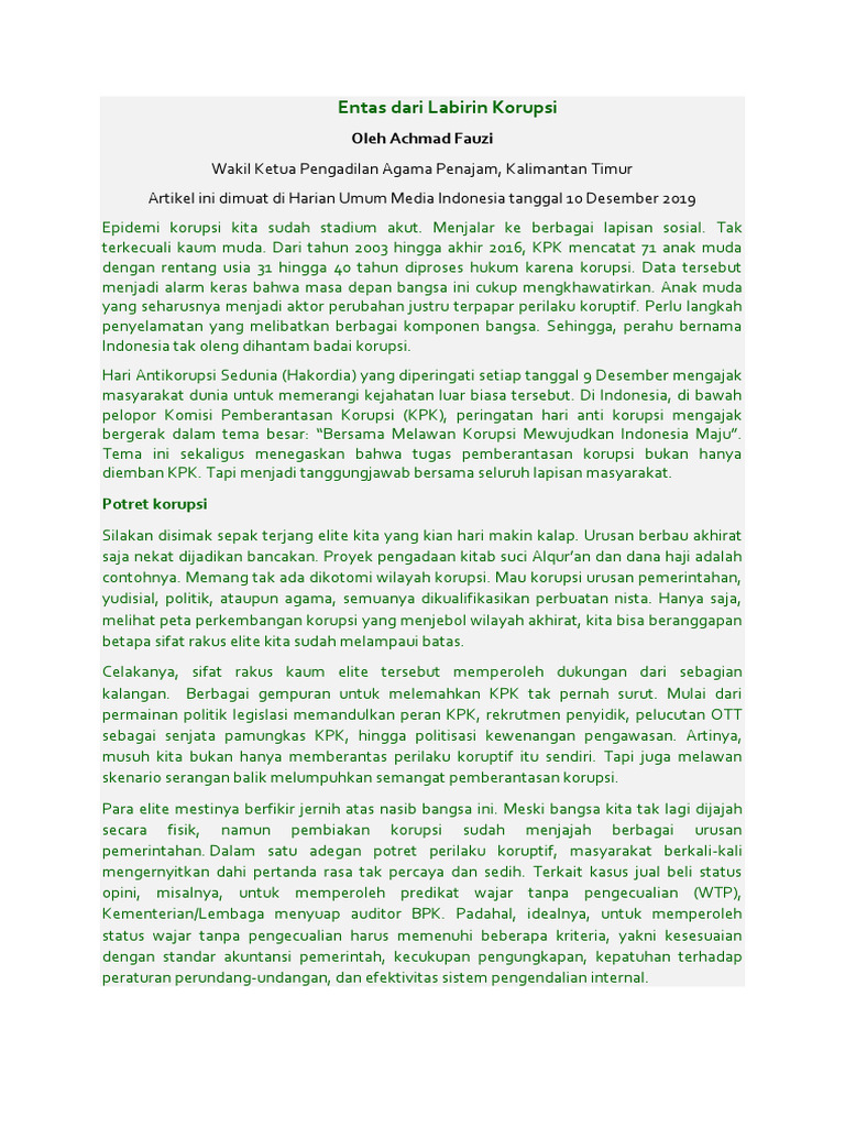 Paper - Entas Dari Labirin Korupsi | PDF