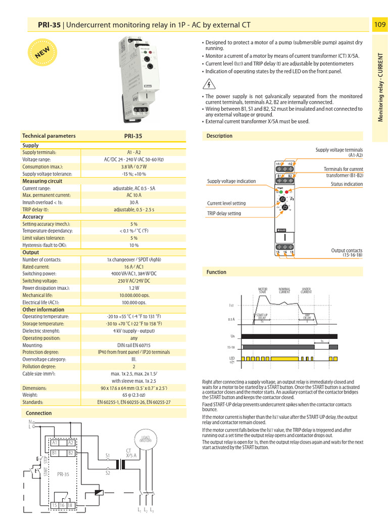 109 Undercurrent Monitoring Relay in 1P - AC by External CT: Technical ...